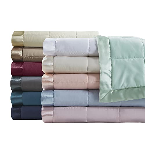 Madison Park Windom Down Alternative Blanket, Premium 3M Scotchgard Moisture Wicking Treatment, Lightweight and Soft Bed Cover For Summer, Satin Trim, White Twin