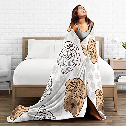 Brown White Shar Pei Throw Blanket All Year Round Light Weight Warm Super Soft Plush for Air-Conditioned Room Bedding Luxury Throw Blanket Blankets for Bedroom Living Rooms Sofa Couch
