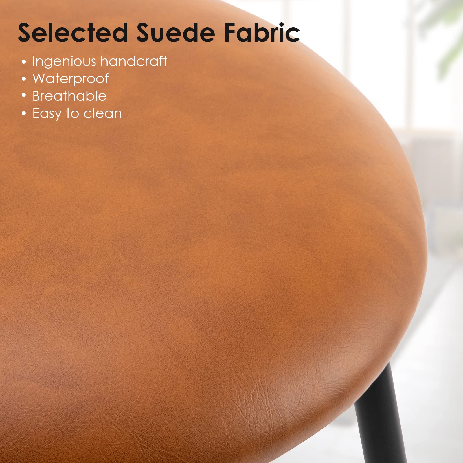 Amadi Counter Stools Rattan Back Dining Chair, Indoor Faux Leather Bar Stools Set of 2, Armless Dining Chairs with Rattan Backrest, Modern Metal Counter Height Barstools for Home Whiskey Brown,24"