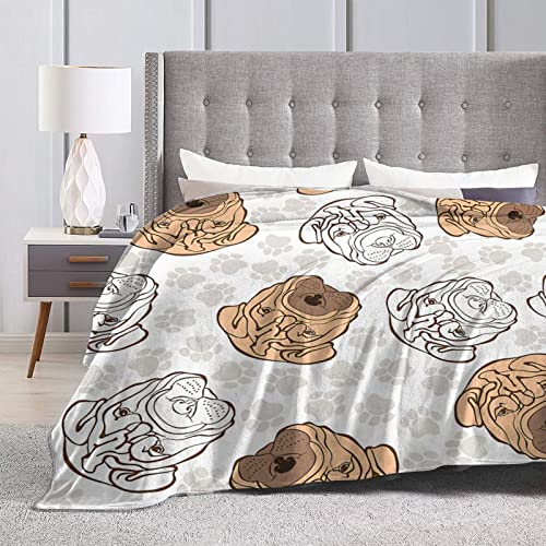 Brown White Shar Pei Throw Blanket All Year Round Light Weight Warm Super Soft Plush for Air-Conditioned Room Bedding Luxury Throw Blanket Blankets for Bedroom Living Rooms Sofa Couch