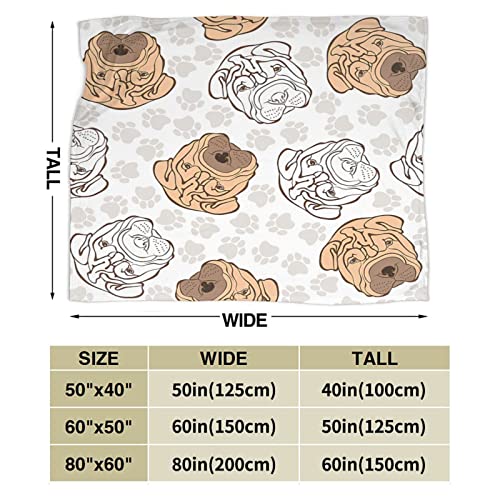 Brown White Shar Pei Throw Blanket All Year Round Light Weight Warm Super Soft Plush for Air-Conditioned Room Bedding Luxury Throw Blanket Blankets for Bedroom Living Rooms Sofa Couch