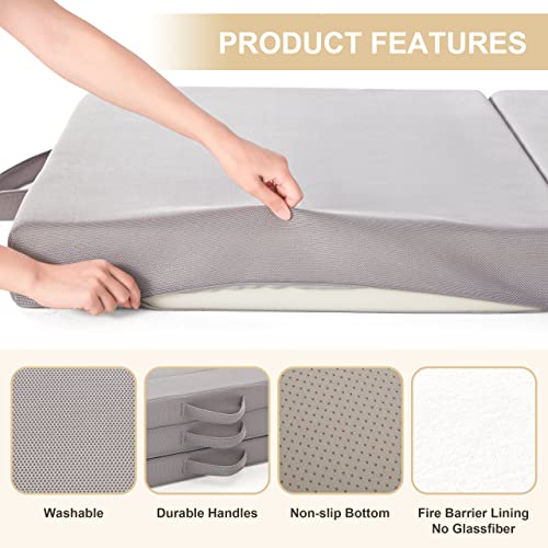 Lazyzizi Sleep 4 Inch Foldable Mattress, Portable Floor Mattress Couch with Headrest, Washable Cover, Foldable Foam Couch Twin for Guest Bed, Folding Sofa Bed, Camping, Road Trip, Dark Grey