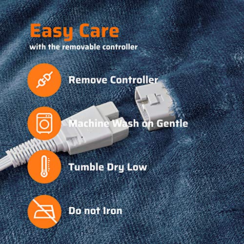 Soft Sherpa Heated Electric Blanket Twin XL Size, | Controller with 1-10 Hour Auto Shut Off | 20 Heat Settings | Washable, 64" x 86" Blue