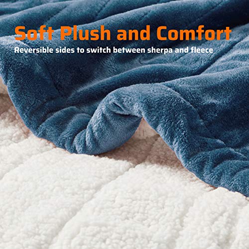 Soft Sherpa Heated Electric Blanket Twin XL Size, | Controller with 1-10 Hour Auto Shut Off | 20 Heat Settings | Washable, 64" x 86" Blue