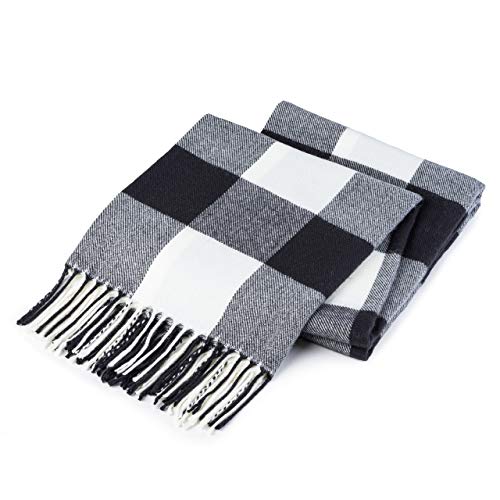 Buffalo Plaid Throw Blanket for Couch - Farmhouse Throw with Check Pattern - Soft Woven with Decorative Fringe - Lightweight for Bed, Sofa, Chair, Office, Outdoor - 50 x 60 in. (Black)