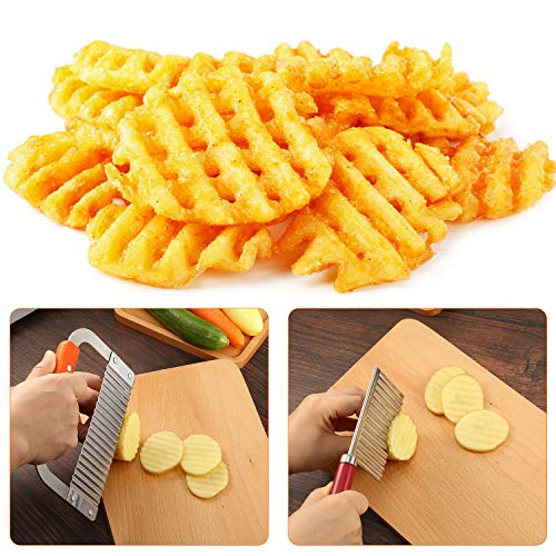 2 Pieces Crinkle Cutters for Vegetable Potatoes Fries Stainless Steel Wavy Slicers Kitchen Crinkle Cutter Knife Chipper Salad Chopping Cucumber Carrot Fruit