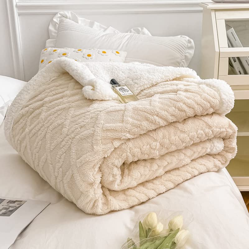 Bedbay Sherpa Fleece Blanket 70x80 Inch Beige Throw Blanket Boho Tufted Blanket Soft Warm Plush Sherpa Fleece Blanket Versatile Blanket Fluffy Blanket for Bed Sofa Couch Travel(Cream,70"x80")