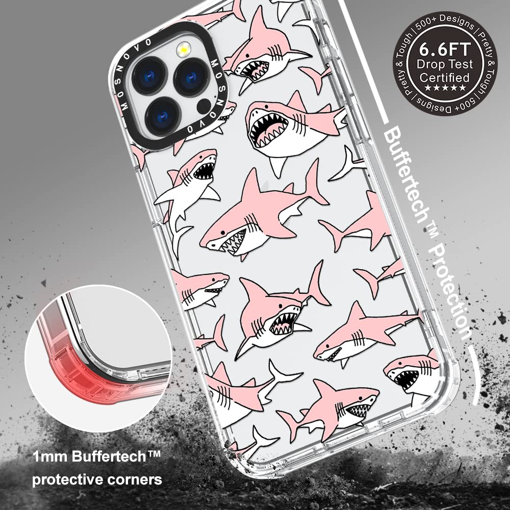 MOSNOVO Case for iPhone 13 Pro Max, [Buffertech 6.6ft Military-Grade Drop Protection] [Anti Peel Off Tech] Clear TPU Bumper Phone Case Cover Design - Pink Sharks