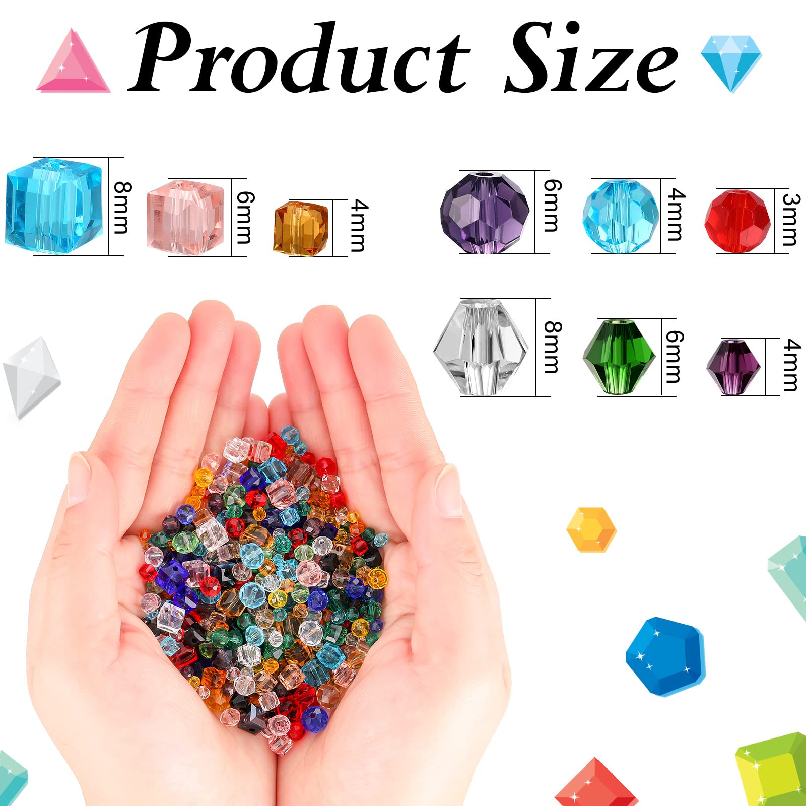 1000 Pieces Crystal Beads for Jewelry Making Assorted Faceted Crystal Glass Beads Bulk Bicone Cube Bracelet Making Kit Rondelle Spacer for DIY Crafts Bracelets Necklace Pendants Making Supplise