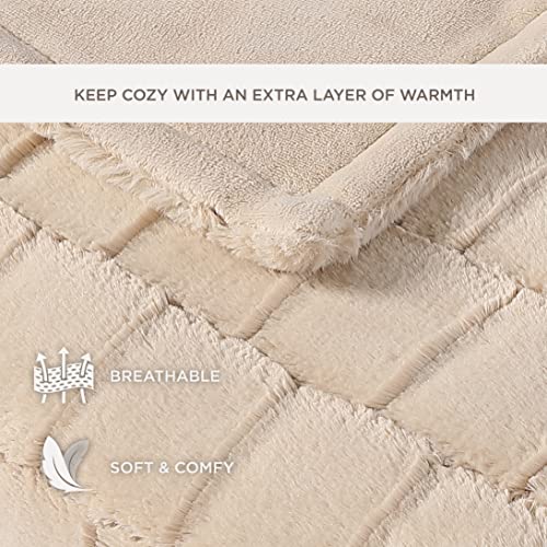 Stassie Faux Fur Throw Blanket β Soft and Elegant Blanket for Couch and Bed - 380 GSM β Cozy & Warm - Luxurious Carved Design (Wheat)