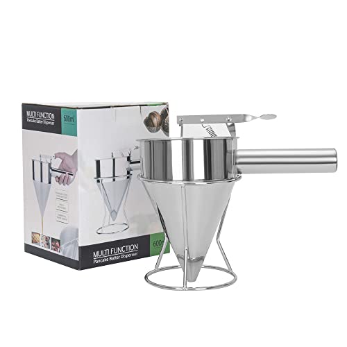 MosaiRudo Stainless Steel Pancake Batter Dispenser with Stand, Detachable Handle Pancake Dispenser for Takoyaki,Baking,Cupcakes,Muffins-Cooking Crepes,Waffles (600ML)