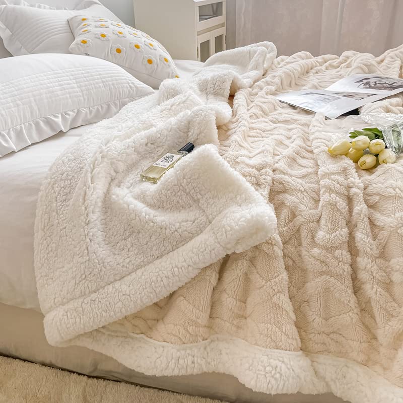 Bedbay Sherpa Fleece Blanket 70x80 Inch Beige Throw Blanket Boho Tufted Blanket Soft Warm Plush Sherpa Fleece Blanket Versatile Blanket Fluffy Blanket for Bed Sofa Couch Travel(Cream,70"x80")