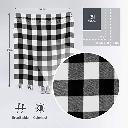 Buffalo Plaid Throw Blanket for Couch - Farmhouse Throw with Check Pattern - Soft Woven with Decorative Fringe - Lightweight for Bed, Sofa, Chair, Office, Outdoor - 50 x 60 in. (Black)