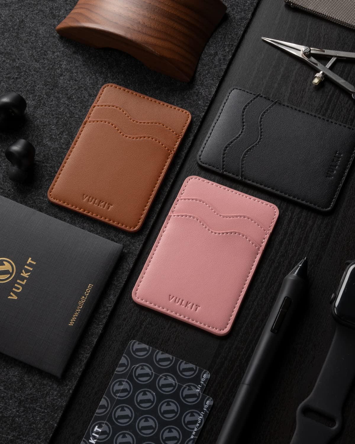 VULKIT Phone Card Holder Slim Leather Adhesive Pocket RFID Blocking Credit Card Sleeves Sticker for Back of Smartphone(Brown)