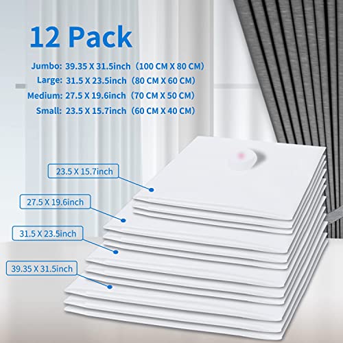 Aovee 12 Pack Premium Vacuum Storage Bags with Free Hand Pump, Five layer thickening, Double-Zip Seal and Triple Seal Turbo-Valve,12 Pack (3 Jumbo, 3 Large, 3 Medium, 3 Small) Reusable Vacuum Compression Space-saving Bag