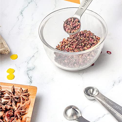 Measuring Spoons, AOOSY 6 Piece Measuring Spoons Set Stainless Steel Round Heavy Duty Mirror Polished 1/8 TSP, 1/4 TSP, 1/2 TSP, 1 TSP, 1/2 TBSP & 1 TBSP Measuring Spoon for Baking Food Cooking