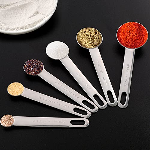 Measuring Spoons, AOOSY 6 Piece Measuring Spoons Set Stainless Steel Round Heavy Duty Mirror Polished 1/8 TSP, 1/4 TSP, 1/2 TSP, 1 TSP, 1/2 TBSP & 1 TBSP Measuring Spoon for Baking Food Cooking