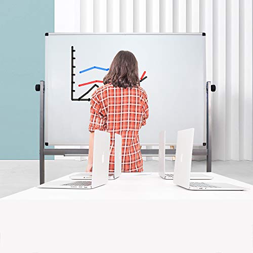 Large Double-Sided Magnetic Dry Erase Board, Mobile Whiteboard on Wheels with Rolling Stand, 40 X 28 Inch, Silver Gray Aluminium Frame