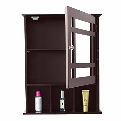 Wooden Bathroom Wall Cabinet Medicine Cabinet Storage Organizer with Mirror Door and Adjustable Shelf, Espresso Finish (White)
