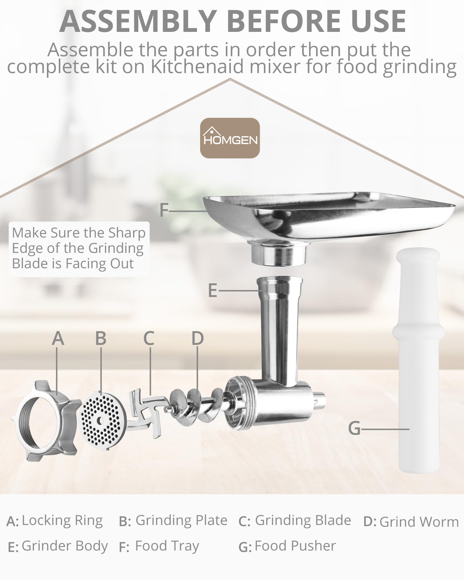 Meat Grinder Attachment for Kitchenaid, HOMGEN Professional Food Meat Grinder Attachment for Kitchenaid Durable Sausage Stuffer for kitchenaid Standmixers With Complete Accessories to Enjoy Cooking
