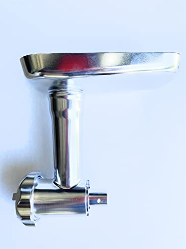 Meat Grinder attachments with feed tray, chute, and blade, Silver, 15x7