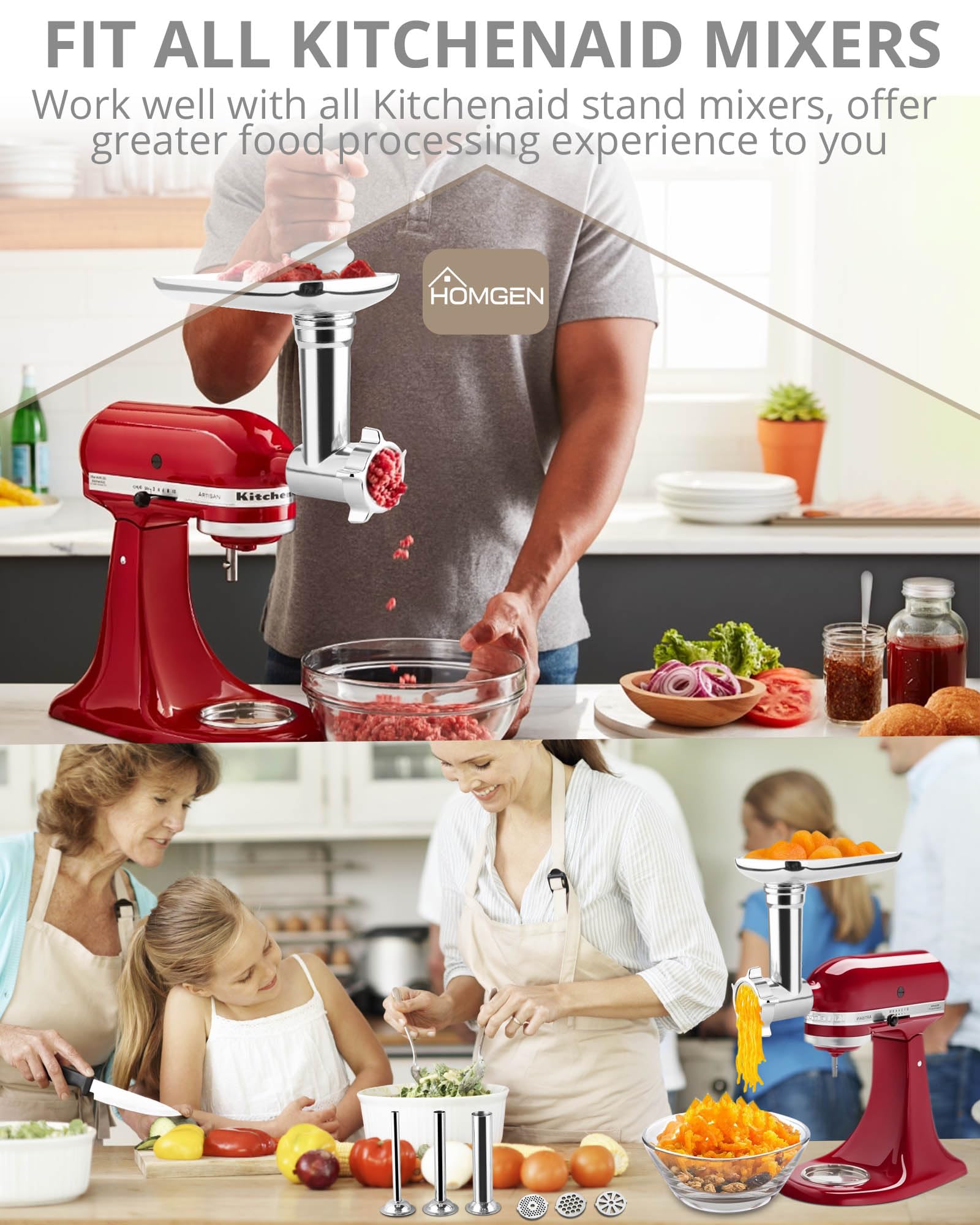 Meat Grinder Attachment for Kitchenaid, HOMGEN Professional Food Meat Grinder Attachment for Kitchenaid Durable Sausage Stuffer for kitchenaid Standmixers With Complete Accessories to Enjoy Cooking