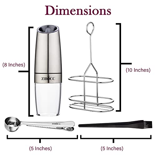 Gravity Electric Pepper and Salt Grinder Set-Adjustable Coarseness-Battery Powered with LED Light-One Hand Automatic Operation-Stainless Steel 2 Pack- Kitchen Gadgets Gifts Ideas By ZIROCC