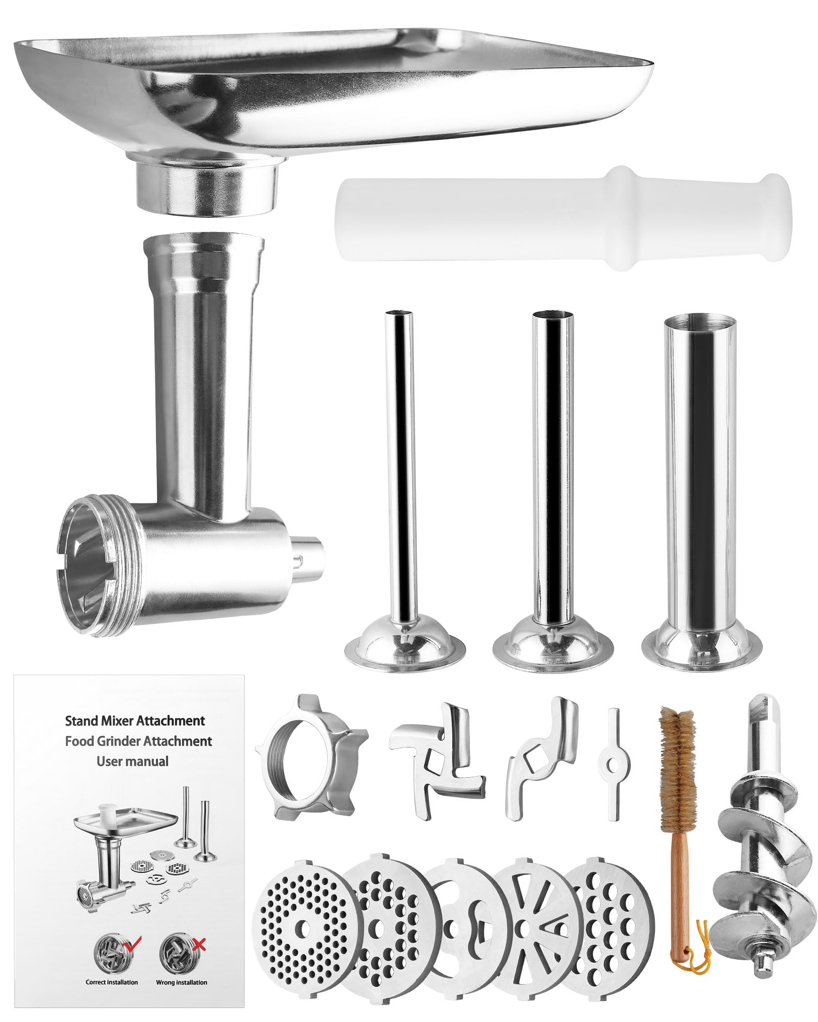 Meat Grinder Attachment for Kitchenaid, HOMGEN Professional Food Meat Grinder Attachment for Kitchenaid Durable Sausage Stuffer for kitchenaid Standmixers With Complete Accessories to Enjoy Cooking
