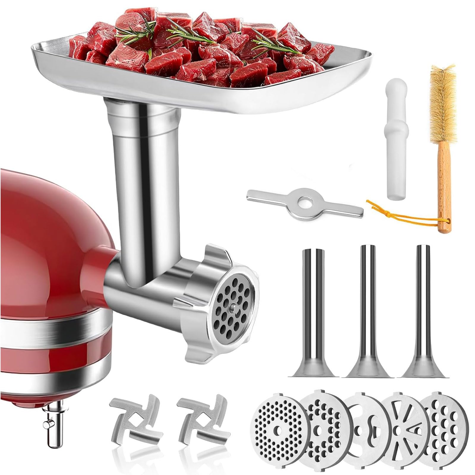 Meat Grinder Attachment for Kitchenaid, HOMGEN Professional Food Meat Grinder Attachment for Kitchenaid Durable Sausage Stuffer for kitchenaid Standmixers With Complete Accessories to Enjoy Cooking