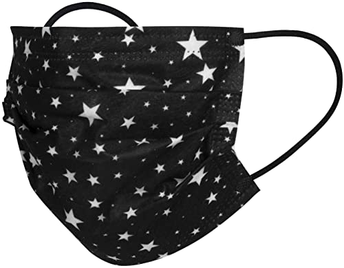100 Pack Stars Individually Wrapped Disposable Face Mask, 3-Ply Non-woven Pattern Breathable Protective Face Masks,Black and White Disposable Mask,Product Mouth and Nose Cover for Adults