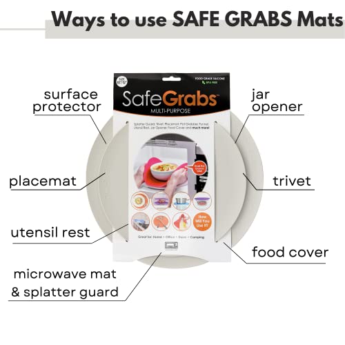 Safe Grabs: Multi-Purpose Silicone Original Microwave Mat as Seen on Shark Tank | Splatter Guard, Trivet, Hot Pad, Pot Holder, Minimize Mess (BPA-Free, Heat Resistant, Dishwasher Safe), Set of 2 Gray