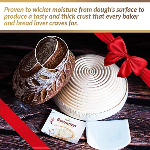 9 Inch Bread Banneton Proofing Basket - Baking Bowl Dough Gifts for Bakers Proving Baskets for Sourdough Bread Scraper Tool Starter Proofing