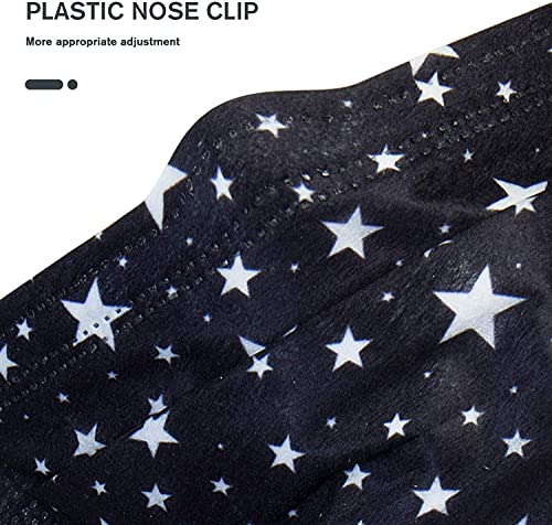 100 Pack Stars Individually Wrapped Disposable Face Mask, 3-Ply Non-woven Pattern Breathable Protective Face Masks,Black and White Disposable Mask,Product Mouth and Nose Cover for Adults