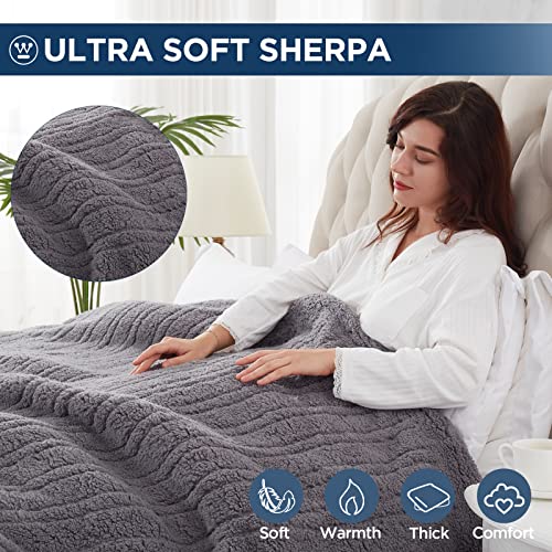 Westinghouse Electric Blanket Twin Size, Soft Plush Sherpa Heated Blanket with 10 Heating Levels & 1-12 Hours Auto-Off, Machine Washable, 62x84 inches, Darkgrey
