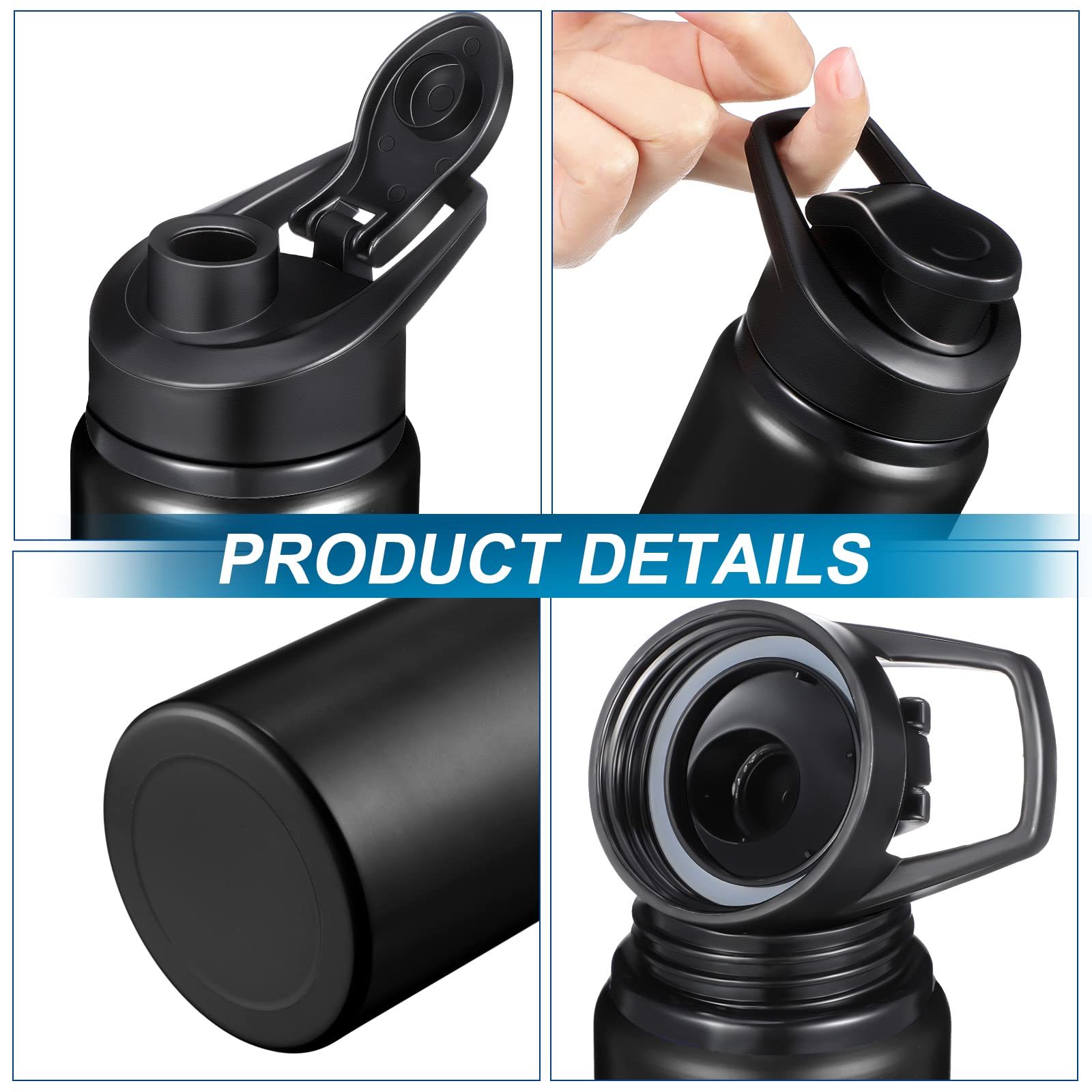 CHENGU 10 Pcs Aluminum Water Bottle 24oz Aluminum Reusable Bottles Lightweight Snap Lid Sports Water Multipack Easy Carry Leak Proof Travel for Gym Camping Hiking Outdoor Fishing (Black)