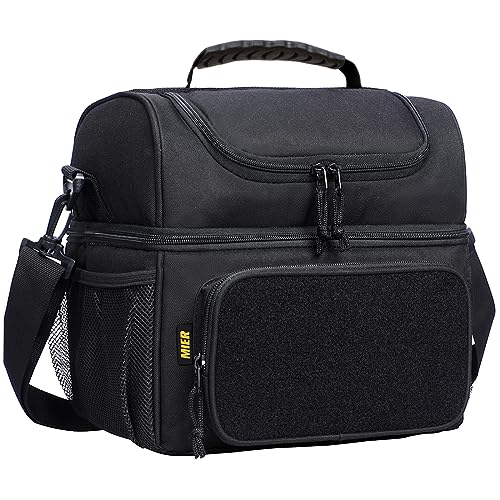 MIER Insulated Lunch Box for Men, Double Decker Lunch Bag Coolers Tactical Lunch Bags with MOLLE Webbing for Men Women Adults to Work, Picnic, Outdoors, Black