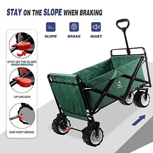 Collapsible Heavy Duty Beach Wagon Cart Outdoor Folding Utility Camping Garden Beach Cart with Universal Wheels Adjustable Handle Shopping (Green)