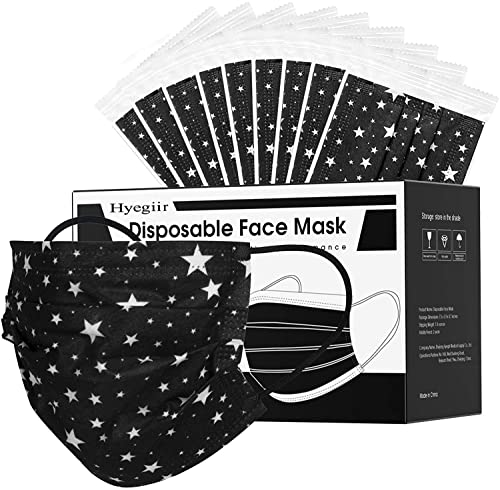 100 Pack Stars Individually Wrapped Disposable Face Mask, 3-Ply Non-woven Pattern Breathable Protective Face Masks,Black and White Disposable Mask,Product Mouth and Nose Cover for Adults