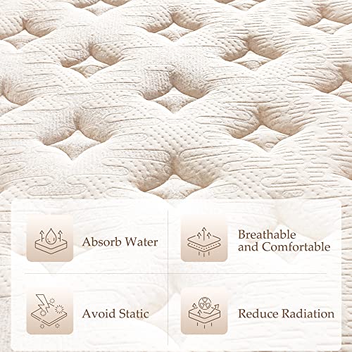 Kescas 8 Inch Memory Foam Hybrid Twin Mattress - Knitted Fabric Cover with Linen - Heavier Coils for Durable Support - Pocket Innersprings for Motion Isolation - Pressure Relieving - Medium Firm
