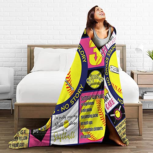 BAIVEAV Softball Blanket Throw Sport Lover Throw Plush Fleece Sherpa Bed Blanket for Kids Adults Cozy Plush Throw Soft Blanket for Couch Sofa Bedding Living Room 50"x40"