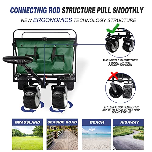 Collapsible Heavy Duty Beach Wagon Cart Outdoor Folding Utility Camping Garden Beach Cart with Universal Wheels Adjustable Handle Shopping (Green)
