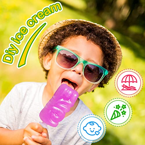 2Pcs 4-cavity Ice Popsicle Molds, 1pcs Love Shape and 1pcs Braided shape, Silicone Tray Each With Lids and 4 Slots and 4 Plastic Sticks - Ideal for Homemade Ice Cream, Cheese, Chocolate, etc