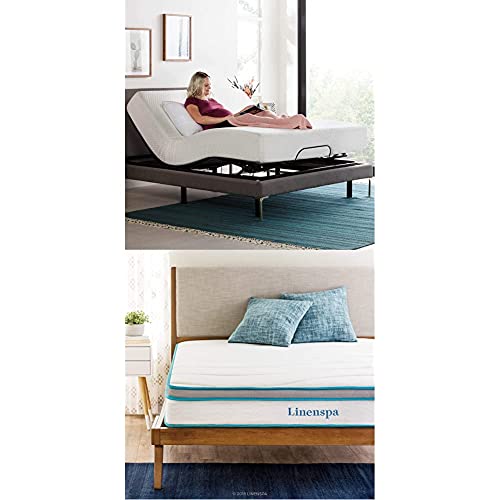 Linenspa Adjustable Bed Base-Motorized Head and Foot Incline 8 Inch Memory Foam and Innerspring Hybrid Medium-Firm Feel Mattress, Full