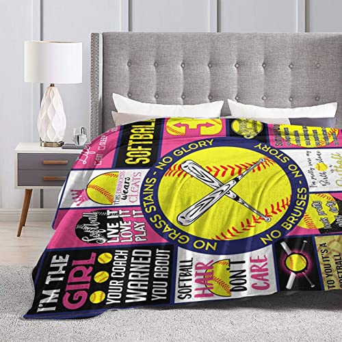 BAIVEAV Softball Blanket Throw Sport Lover Throw Plush Fleece Sherpa Bed Blanket for Kids Adults Cozy Plush Throw Soft Blanket for Couch Sofa Bedding Living Room 50"x40"