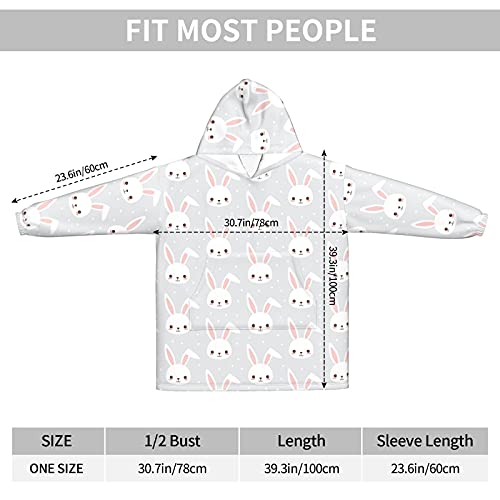 FeHuew Women Cute Bunny Cartoon Rabbits Blanket Hoodie Oversized Pullover Giant Fleece Sweatshirt with Large Front Pocket Comfy for Adults Men Women,One Size Fits All