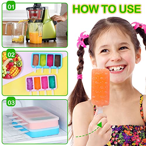 2Pcs 4-cavity Ice Popsicle Molds, 1pcs Love Shape and 1pcs Braided shape, Silicone Tray Each With Lids and 4 Slots and 4 Plastic Sticks - Ideal for Homemade Ice Cream, Cheese, Chocolate, etc
