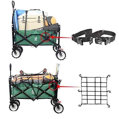 Collapsible Heavy Duty Beach Wagon Cart Outdoor Folding Utility Camping Garden Beach Cart with Universal Wheels Adjustable Handle Shopping (Green)