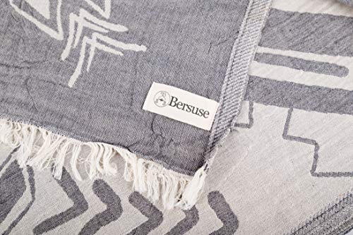 Bersuse 100% Cotton Kona XL Throw Blanket Turkish Towel - 75x90 Inches, Anthracite