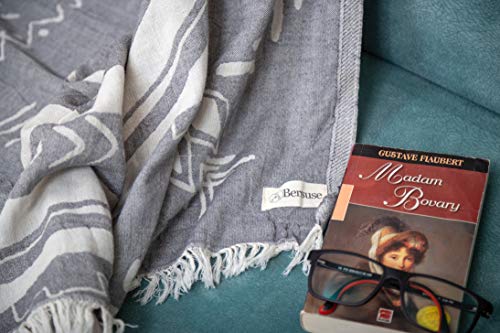 Bersuse 100% Cotton Kona XL Throw Blanket Turkish Towel - 75x90 Inches, Anthracite