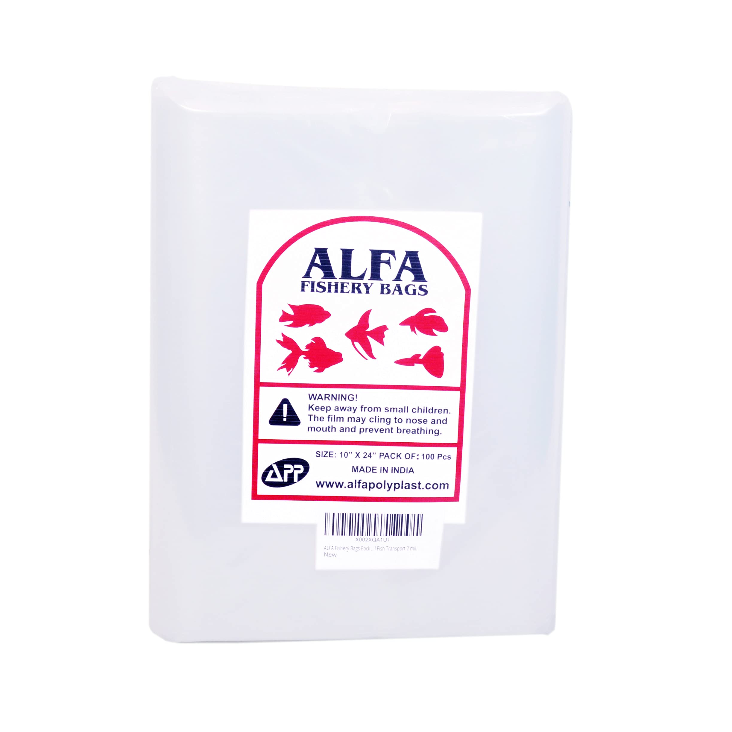 ALFA FISHERY BAGS Round Corners Bottom Leak Proof Clear Plastic Fish Bags Size 10 Inches for Marine & Tropical Fish Transport 2 mil. (10" x 24" / 100 Pack)
